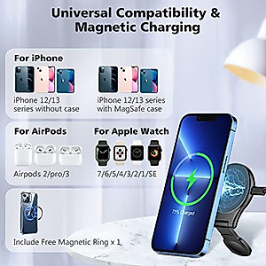 3 in 1 Magnetic Wireless Charger, Foldable Dual Magnetic Fast Wireless Charging Station Stand Pad Compatible with iPhone 14/13/12/Apple Watch Ultra/8/7/6/5/4/3/2/1/SE/AirPods/MagSafe Charger