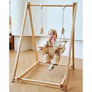 Avenlur Spruce Baby and Toddler Foldable Swing Set with Stand - Premium Montessori, Waldorf Style Self-Standing Indoor Swingset for Children 6m to 3 Yrs - Perfect for Home, Child Day Care, & Preschool