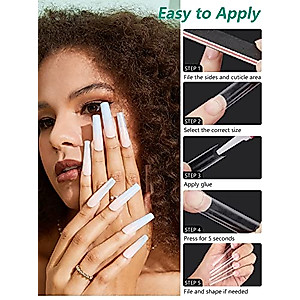 504 PCS No C Curve Clear Nail Tips for Acrylic Nails Professional, 3XL Extra Long, 12 Sizes Half Cover Straight Tapered Square French Fake Nail Tips for Nail Salons Home DIY