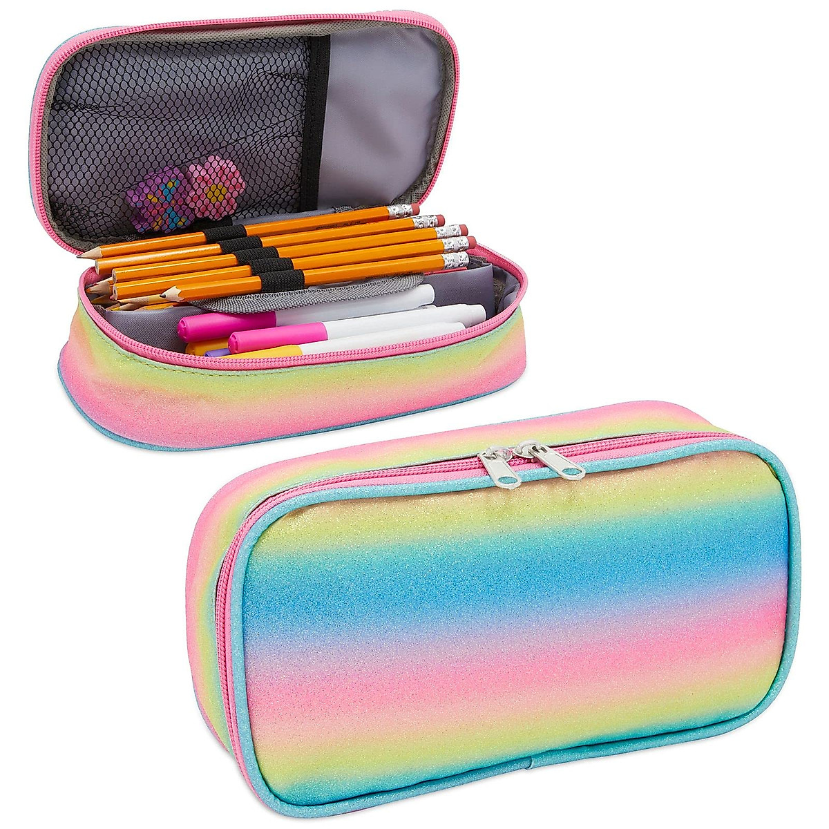Rainbow Glitter Pencil Case for Girls School Supplies (9 x 4.6 in)
