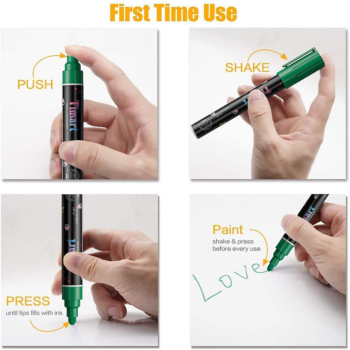 Timart Liquid Chalk Markers, 6mm Bold Tip Chalk Pens, Dry Erase Marker Pens for Chalkboards, Signs, Blackboards, Windows, Glass- Reversible Tip, First Day of School Board Chalk Pens (Classic)