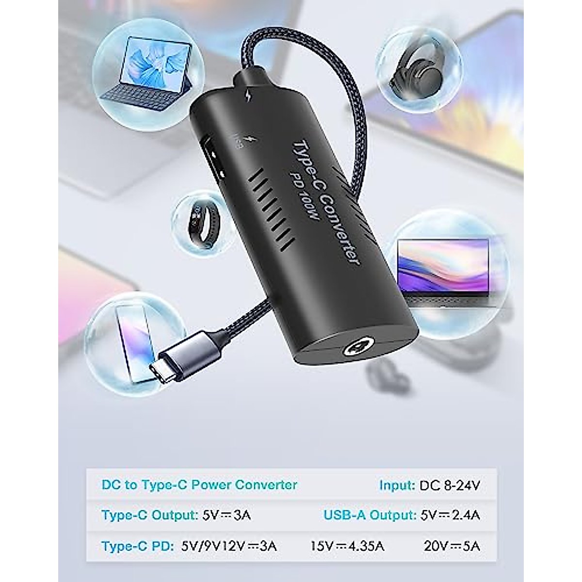 SHNITPWR 100W PD Type C to USB C Adapter, 5V-20V Input to 100W Output, Converts Regular Power Supplies into Fast Chargers