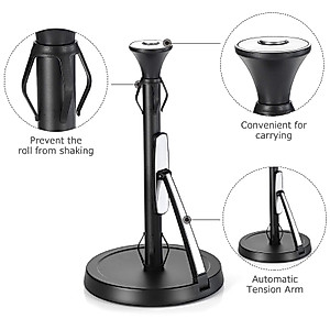 Tension Arm Paper Towel Holder, Hystun Single Tear Paper Towel Holder Countertop Standing Paper Towel Holder Easy to Tear Paper Stainless Steel Paper Towel Holder for Kitchen & Dining Room Table
