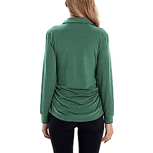 GINKANA Maternity Long Sleeve Shirt Lapel Zipper Casual Lightweight Maternity Top Shirts with Pockets,Green,S