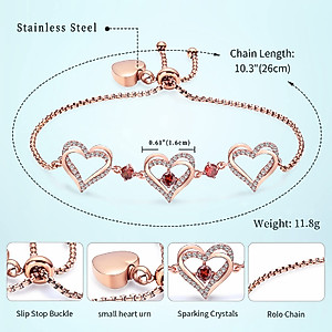 shajwo Cremation Jewelry Heart Urn Bracelet for Ashes for Women Girls Cremation Link Memorial Bracelet,Rose Gold-Red