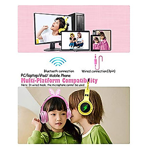 Wireless Headphones for Boys,Girls,Women,Kids,Teens Pink Bluetooth Headset for Smartphones/iPhone/iPad/Laptop/PC/TV Children Over Ear Gaming Headset with Mic&LED Light&Foldable (Angel Wings Pink)