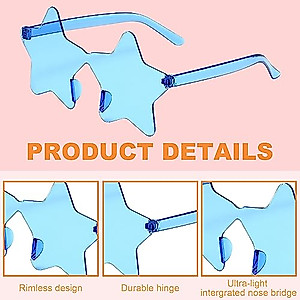 REHALY Blue Star Shaped Sunglasses, Colorful Transparent Rimless Pentagram Star Sunglasses for Adult Kids Party Favor Supplies