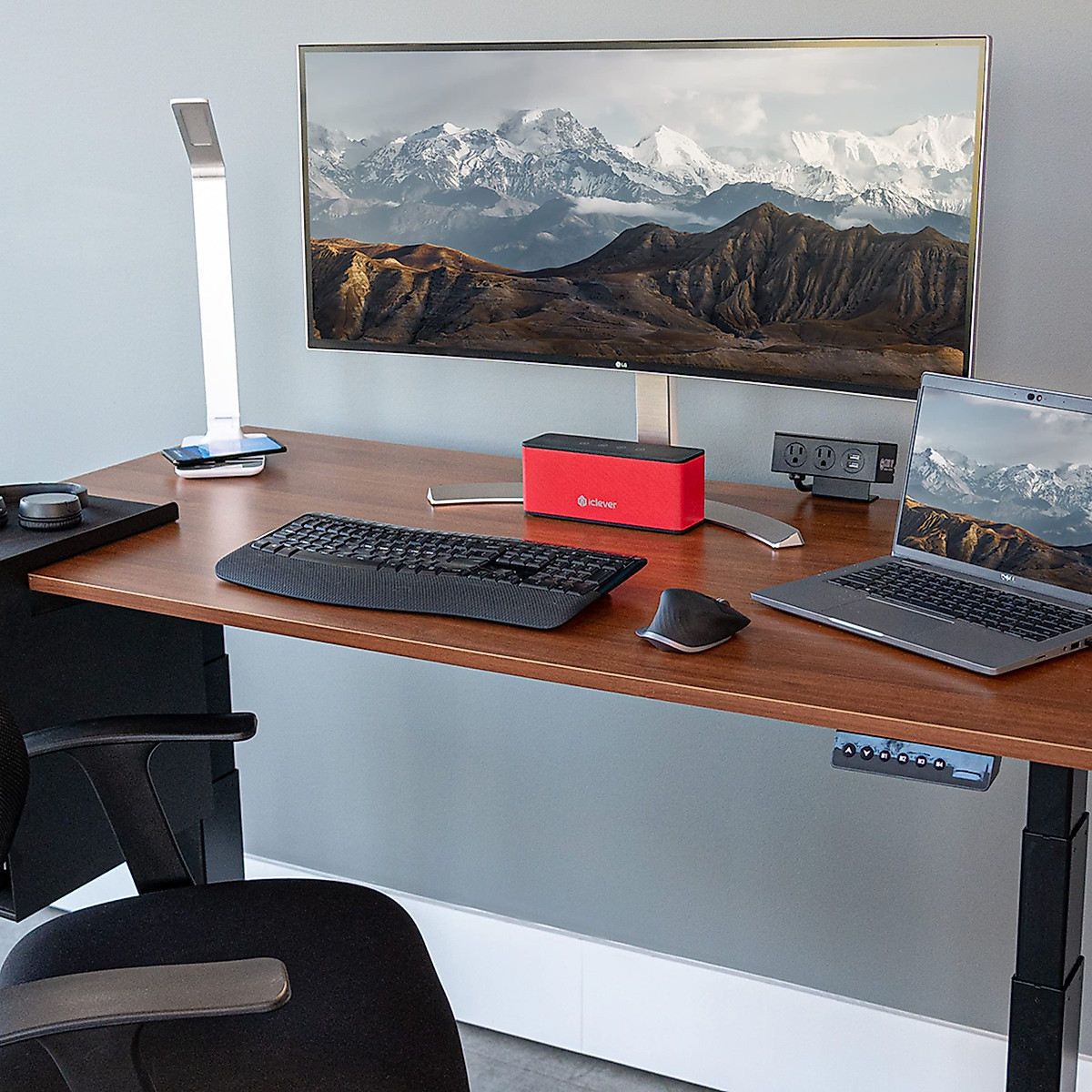 Stand Up Desk Store Electric Adjustable Height Standing Desk with Programmable Memory (Black Frame/Teak Top, 60" Wide)