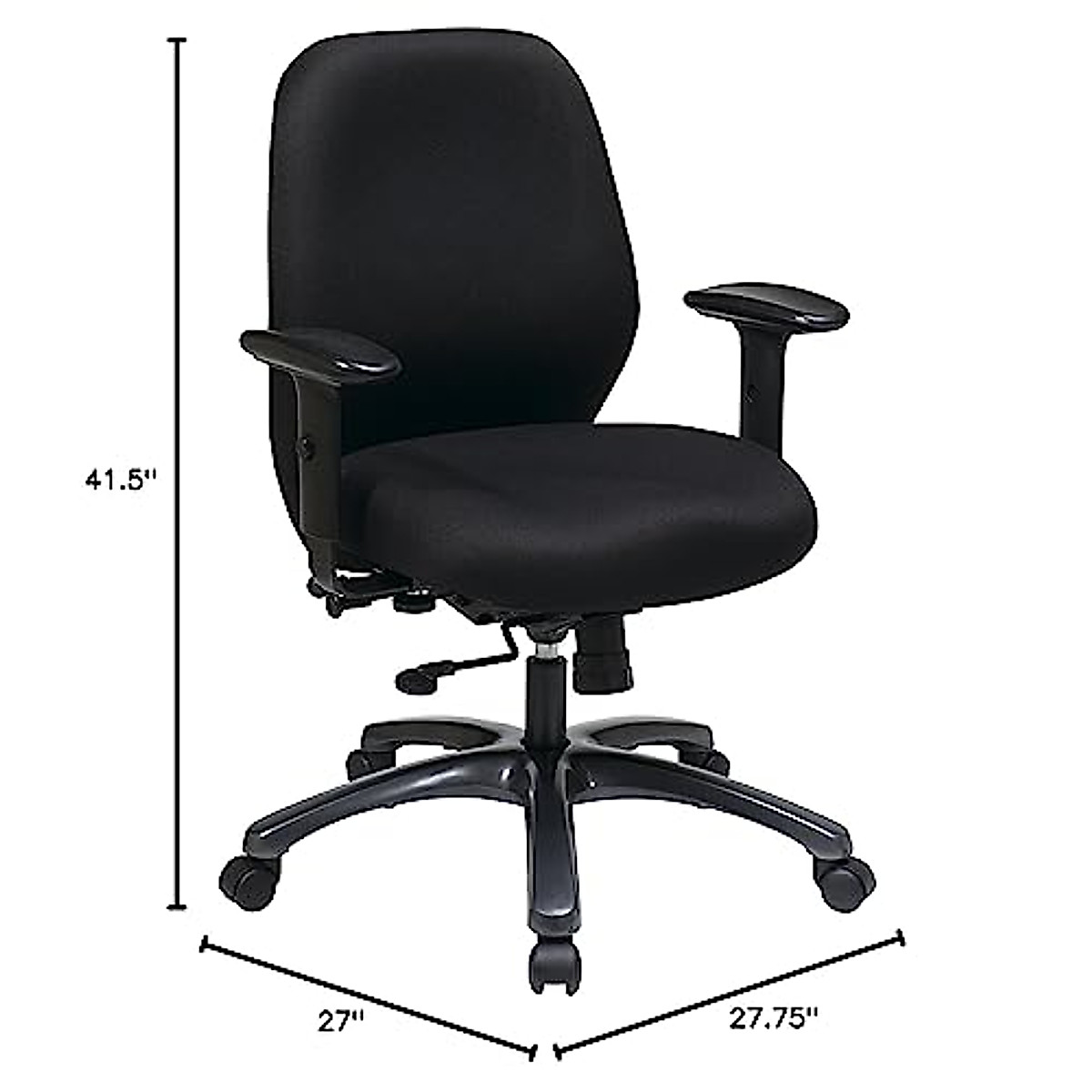 Office Star 24/7 Elite Intensive Use Ergonomic Office Chair with 2-to-1 Synchrony Tilt with Seat Slider, Adjustable Arms and Titanium Finish Aluminum Base, Icon Black