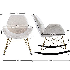 White Rocking Chair Faux Fur Soft Fabric Rocker Chair for Nursery Recliner Lounge Chair Modern Indoor Armchair for Living Room Bedroom