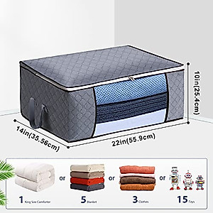 DOOOB 3 Pack Blanket Storage Bag, 50L Clothes Storage Bags for Comforter, Bedding - Foldable Clothing Storage Organizer with Reinforced Handle & Zippers for Closet and Underbed Storage (Light grey)