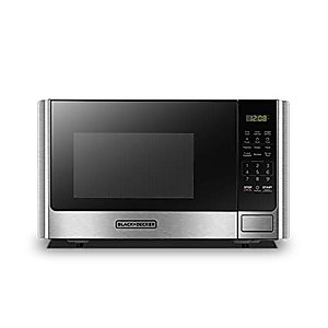 BLACK+DECKER Digital Microwave Oven with Turntable Push-Button Door, Child Safety Lock, Stainless Steel, 0.9 Cu Ft