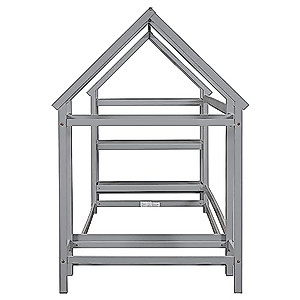 DEYOBED Gray Twin House Floor Bed with 2 Removable Stands - Unique House Design for Kids