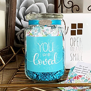 KindNotes Glass Keepsake Gift Jar with Birthday Messages - Fresh Cut Floral You are Loved Design