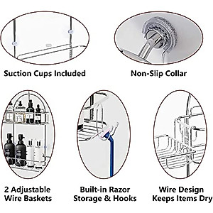 Neahom Hanging Shower Caddy Over Shower Head for Bathroom Silver, Stainless Steel Soap Holder & Razor Holder & Hooks, Hanging Shower Shelf Organizer, Storage Rack, Rustproof, Anti-Swing