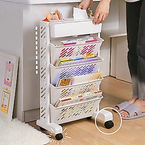 Tnfeeon Movable Bookshelf, Large Capacity Plastic Compact Stable Structure Storage Organizer Shelf for Office (5 Layer)
