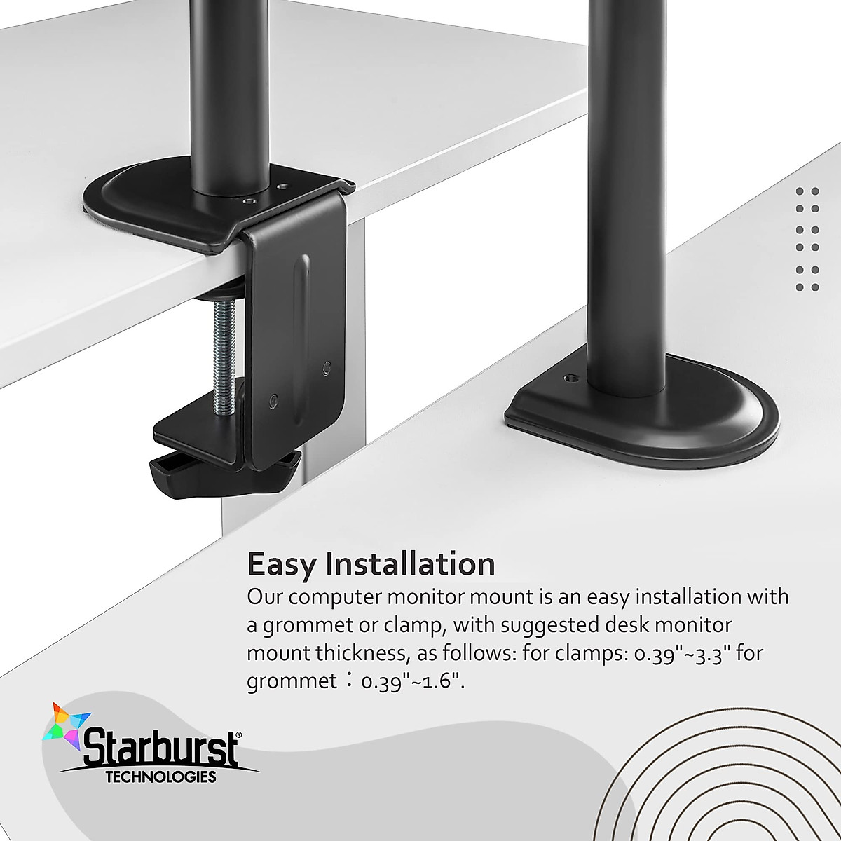Starburst Technologies Flexion Series Desk Mount Monitor Stand, Heavy Duty Fully Adjustable Stand for LED-LCD Monitor up to 27" w/Grommet Desk Mount, Single-Monitor Steel Articulating Monitor Mount