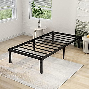 RYR Twin Bed Frame 14 Inch Heavy Duty Metal Platform Bed Frame Sturdy Steel Slats Support No Box Spring Needed Noise-Free Easy Assembly Black