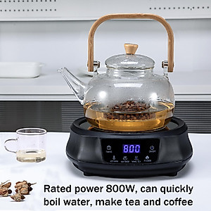 Mini Electric Stove 800W, Boil Tea,Ceramic Glass Cooktop with 8 Adjustable Power Levels, Intelligent Auto-Off Feature,Countertop Burners,For Tea Enthusiasts,Tea party (Black)