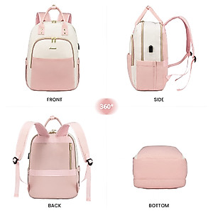 LOVEVOOK Laptop Backpack Purse for Women, 15.6 Inch Waterproof Work Laptop Bag, Large Teacher Nurse Bag with USB Port, Business Travel Computer Backpack, Beige-Pink