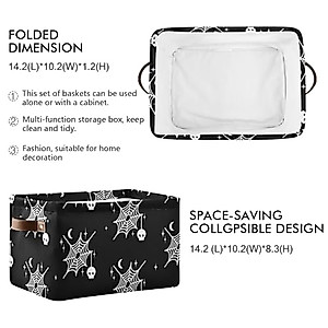 Halloween Spider Web Skull Storage Basket Bins Sturdy Toy Storage Organizer Bins Laundry Basket with Handles for Living Room Clothes Nursery Closet Shelf Playroom,2 pcs