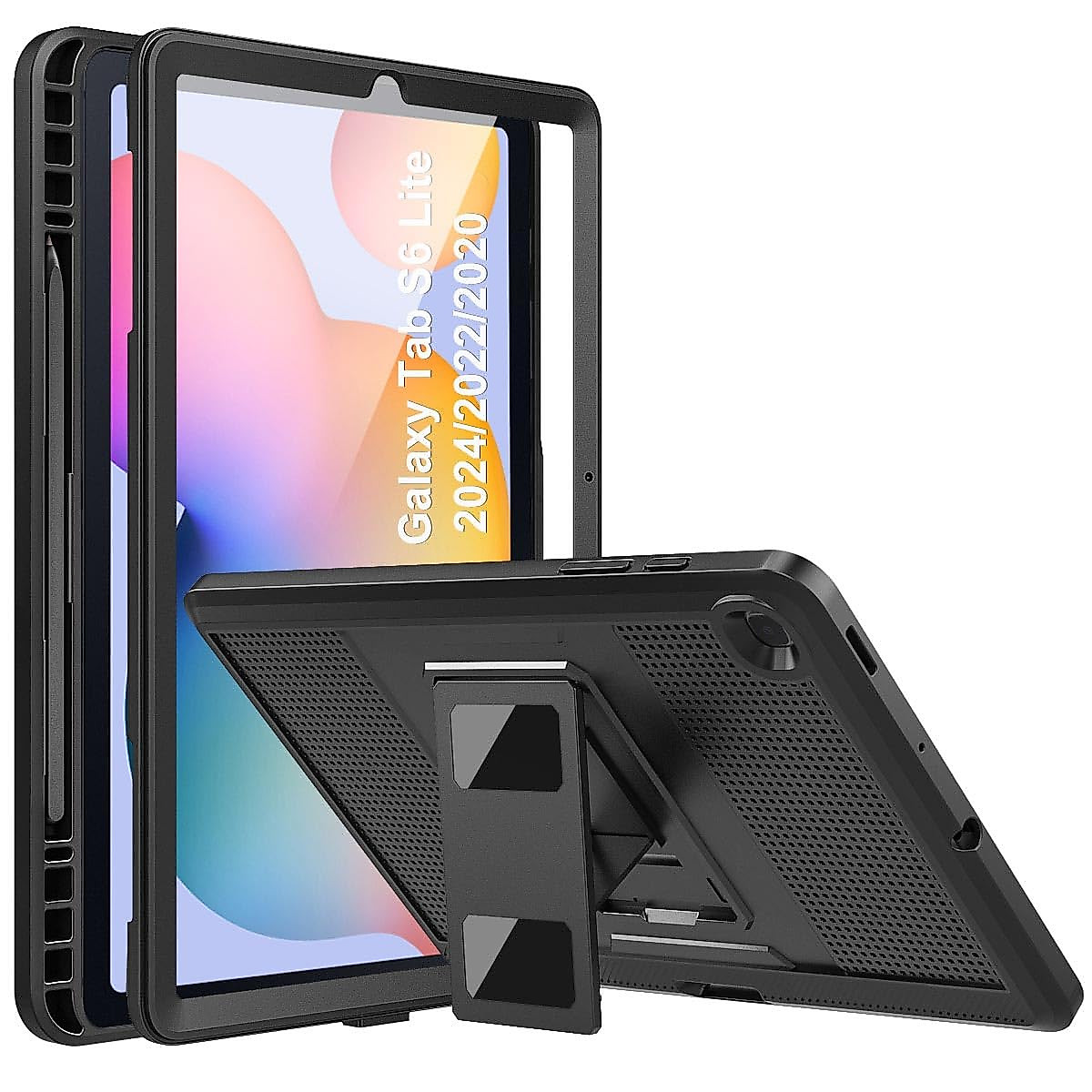 MoKo Case for Samsung Galaxy Tab S6 Lite 10.4 Inch 2024/2022/2020 (SM-P620/P625/P613/P619/P610/P615),Shockproof Full Body Rugged Hybrid Cover with Screen Protector & Pencil Holder - Black