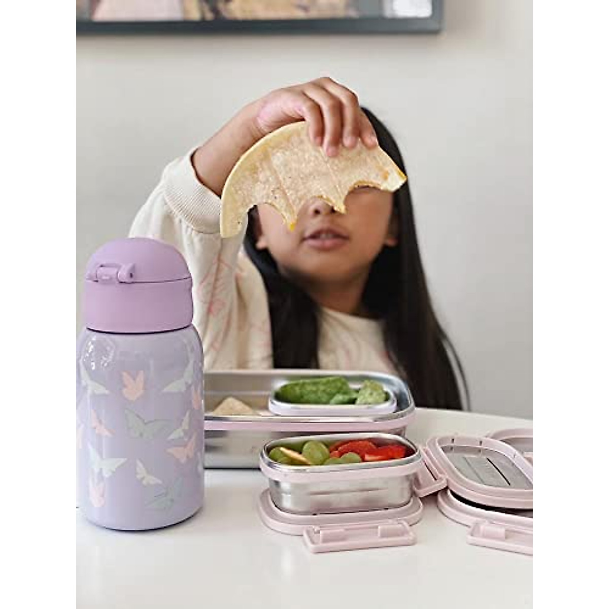 MIRA 15 oz Kids Stainless Steel Water Bottle - Thermos Insulated Flask Keeps Cold - One Touch Straw Lid Cap, Blue - Planets