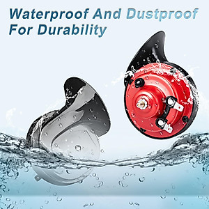 Ouffun Super Loud Waterproof Dual Horns, 12V 300DB, Universal Fit Kit for Cars, Motorcycles, Trucks, Trains & Boats (2 PCS)