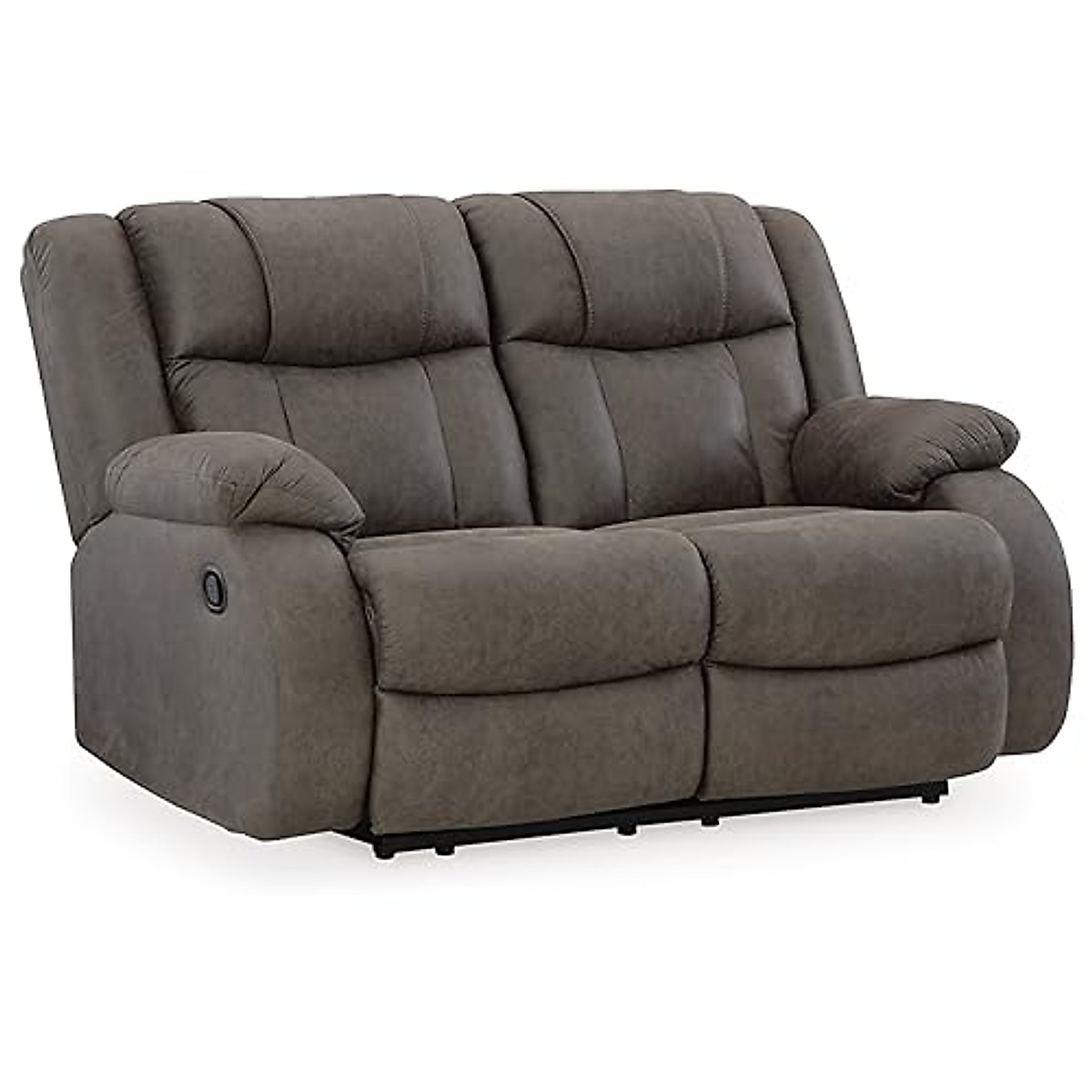 Signature Design by Ashley First Base Contemporary Faux Leather Manual Reclining Loveseat, Gray