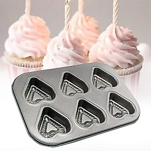 Luxshiny 6 Hole Metal Mini Cake Pan Muffin Baking Tray Pastry Heart Baking Tray Wedding Valentines Day Romantic Cupcake Tray