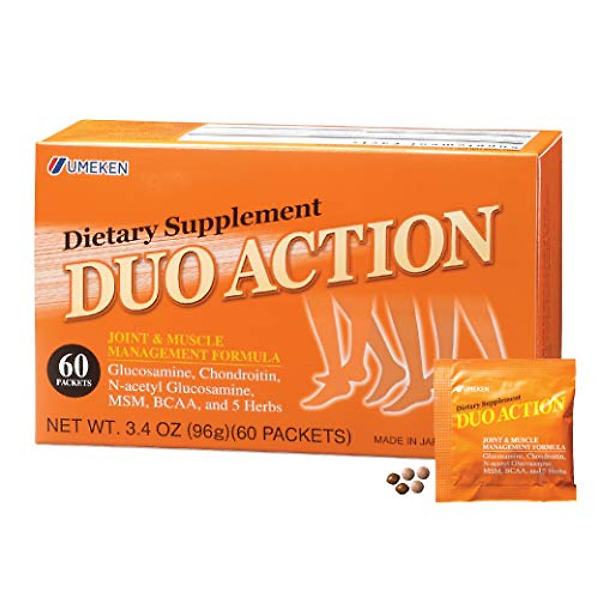 Umeken 2X Duo Action, Glucosamine + Chondroitin + MSM + BCAA + Special Joint Health* Herbal Formula. 2 Month Supply