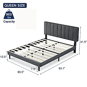 12 Inch Queen Innerspring Hybrid Mattress + 42 Inch Platform Bed Frame (Grey)