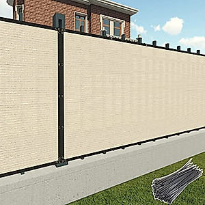 Patio 4' x 20' Fence Privacy Screen Beige Commercial Grade Heavy Duty Outdoor Backyard Shade Windscreen Mesh Fabric with Brass Gromment with Zipties