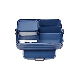MEPAL, Bento Detachable Lunch Box Large with 2 Compartments for Food Storage and a Fork, Portable, BPA Free, Nordic Denim, Holds 1500ml|51 oz, 1 Count