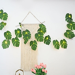20 LED Palm Leaves String Lights, Tropical Artificial Monstera Leaf Wall Hanging Vine Leaf for Hawaiian Luau Party Jungle Theme Beach Birthday Home Decorations (A Monstera Leaf String Lights 1 Pcs)