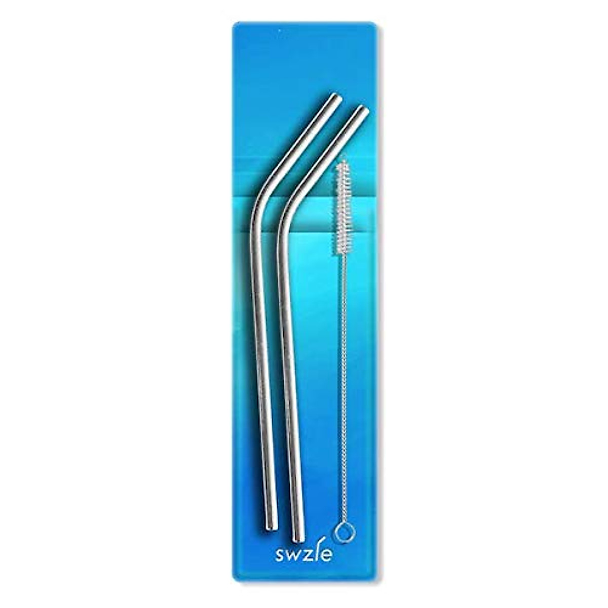 SWZLE Pack - 2 Reusable Stainless Steel Drinking Straws & 1 Cleaning Brush in Stylish Water Resistant Carrying Case - Fits in Purse & Backpack - Perfect for Travel & Home (Blue Ocean)