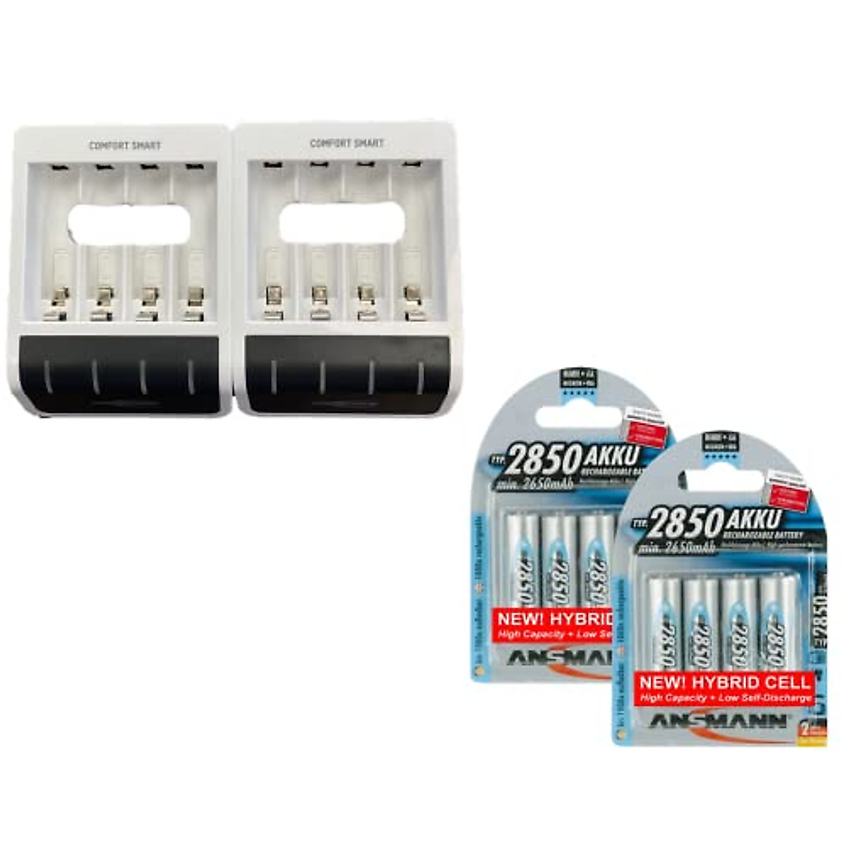Ansmann Comfort Smart Charger Bundle for 1-8 AA/AAA Rechargeable Batteries + 8 pcs of Ansmann AA 2850 Hybrid Rechargeable Batteries