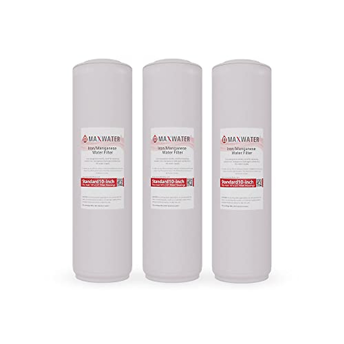 Max Water Whole House Iron Manganese Replacement Set, Heavy Duty - Standard Whole House Systems 10" x 2.5" Good for Iron, Manganese Reduction (Pack of 3)