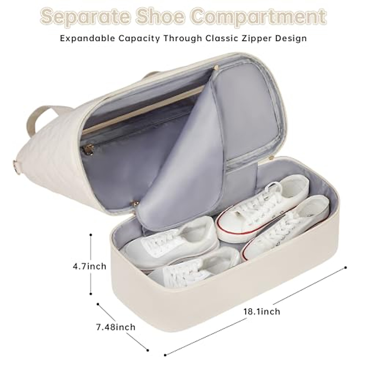 Lororado Travel Tote Bags for Women, 3 pcs Set Expandable Travel Duffel Bag with Toiletry Bag & Neck Pillow, Carry on Overnight Bag, Weekender Bag with Shoe Compartment, Gym Hospital Bag(Large-Beige)