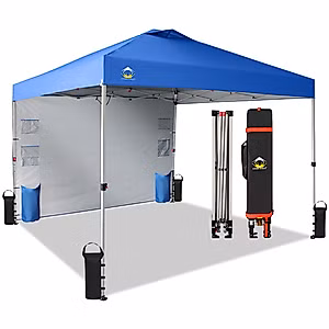 CROWN SHADES Canopy Tent 10x10 Pop Up Canopy Outdoor Shade with Pockets Sidewall, Easy Up Sun Shelter with One Person Set Up Center Lock, Portable Instant Camping Beach Canopy Tents, Blue