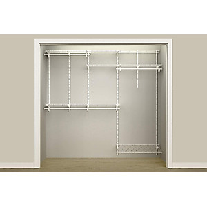 ClosetMaid ShelfTrack Wire Closet Organizer System, Adjustable from 5 to 8 Ft., With Shelves, Clothes Rods, Shoe Shelf, Hardware, Durable Steel, White