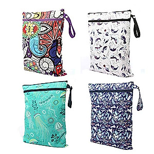 Cloth Diaper Wet Dry Bags, 16x13 inch Waterproof and Reusable Nappy Organizer Bag with Two Zippered Pockets for Swimsuits or Wet Clothes (White)