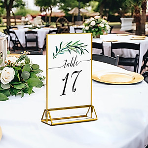 6 Pack Acrylic Wedding Table Numbers Holder, Gold Frames Sign Holders 5x7, Vertical Display Stand for Table Menu Holders, Double Sided Photo Picture Frame for Party Wedding Table Decorations