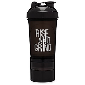 [2 Pack] 20-oz Shaker Bottle with Attachable Storage Compartments (White & Black - 2 Pack) | 20 Ounce Protein Shaker Cup with Motivational Quotes | Attachable Container Storage for Protein or Supplements with Mixing Agitators