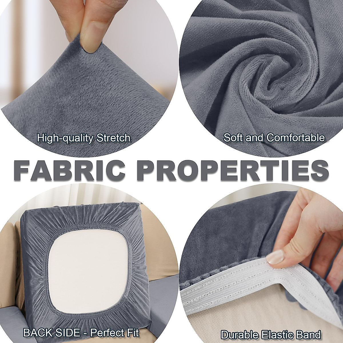 BT.WA Sectional Couch Covers for 4-Piece Seat Cushion Velvet Separate L Shape Couch Cover Stretch Sofa Slipcover with 2 Pieces Pillowcases Furniture Protector (Sofa 3 Seater + 1 Chaise, Dark Grey)