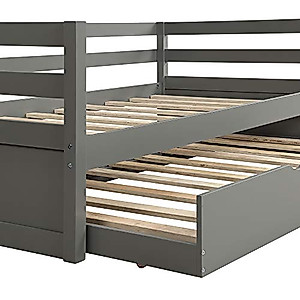 Merax Twin Daybed with Trundle, Solid Wood Captains Bed Twin Size Sofa Bed Frame (Grey)