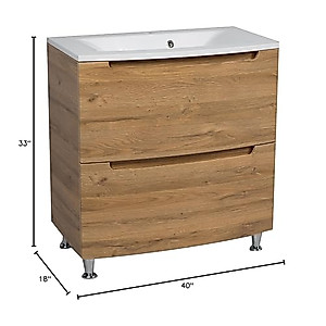 Bath Oasis Modern Free Standing Bathroom Vanity with Washbasin | Delux Teak Natural Collection | Non-Toxic Fire-Resistant MDF-40-Diamond Collection 40"