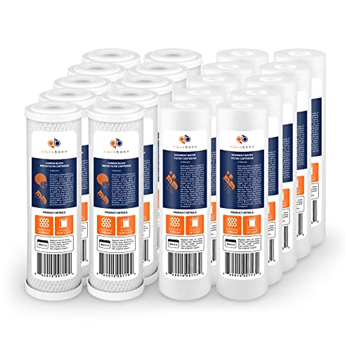 Aquaboon Set of 20 Sediment/Carbon 5 Micron Water Filter Catridges, Universal 5 Micron 10 x 2.5 inch Cartridge, Compatible with DWC30001, WFPFC8002, FXWTC, WHEF-WHWC, WHKF-WHWC,Pentek DGD series,RFC