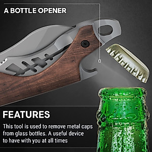 Small Pocket Knife for Men - 5.7’’ Keychain Knife with Bottle Opener - Box Cutter - Wood Handle - Liner Lock - Legal Mini EDC Folding Knife - Cool Sharp Tiny Knives - Gift for Everyone 6779N
