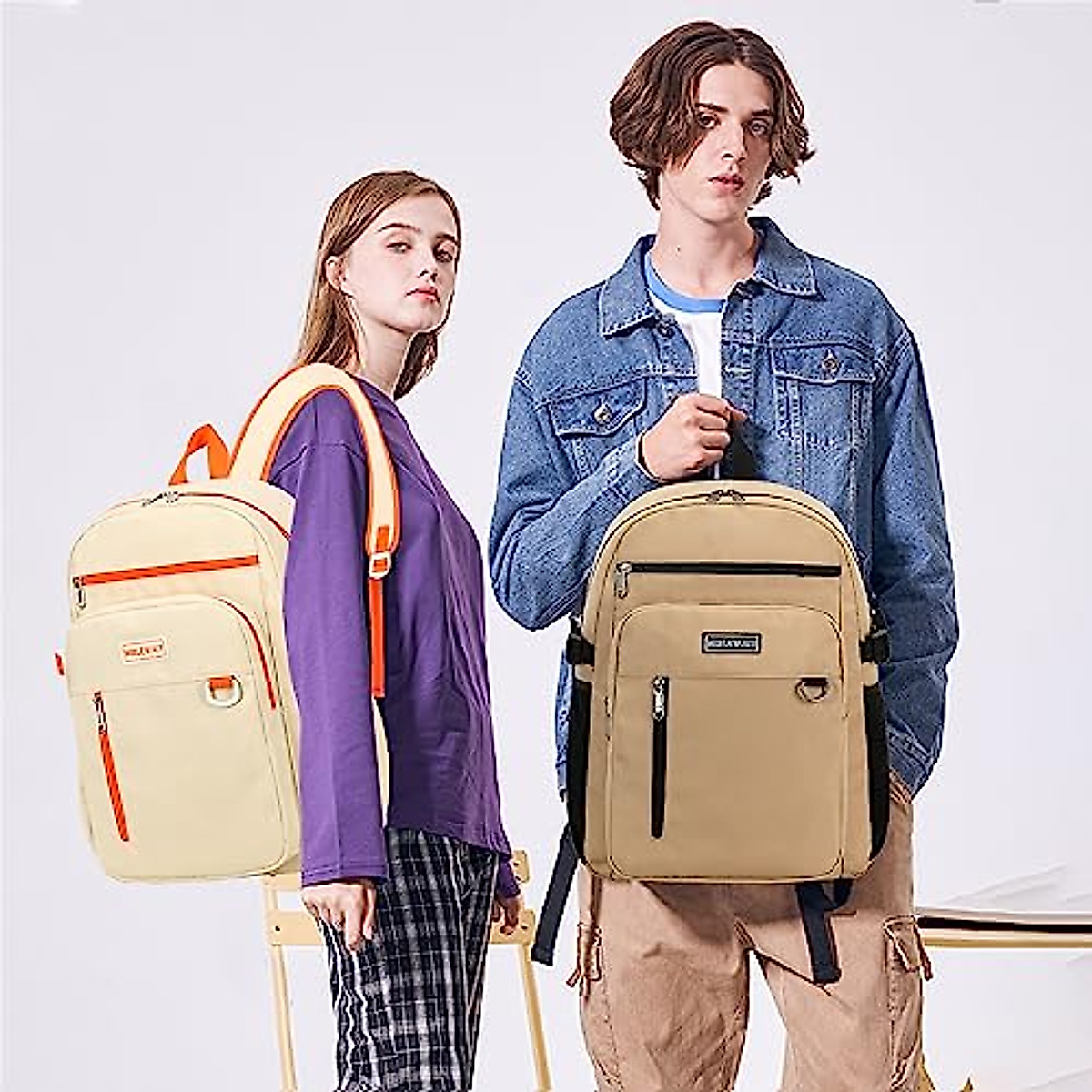 MIRLEWAIY Classical Casual Daypack Lightweight School Bookbag Travel Backpacks Work Bag For Teen Girls boys, Khaki